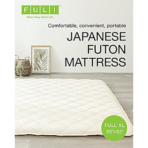 FULI Japanese Futon Mattress, Japanese Floor Mattress, Floor Bed, Tatami Foldable Bed, Roll Up Sleeping Pad, Shikibuton, Made in Japan (White, Full XL)