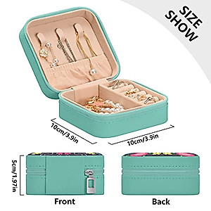 Tatenale Travel Jewelry Case Box Small Mini Jewelry Organizer Display Storage for Ring Earrings Necklace Girls Women Men Floral Black Aqua