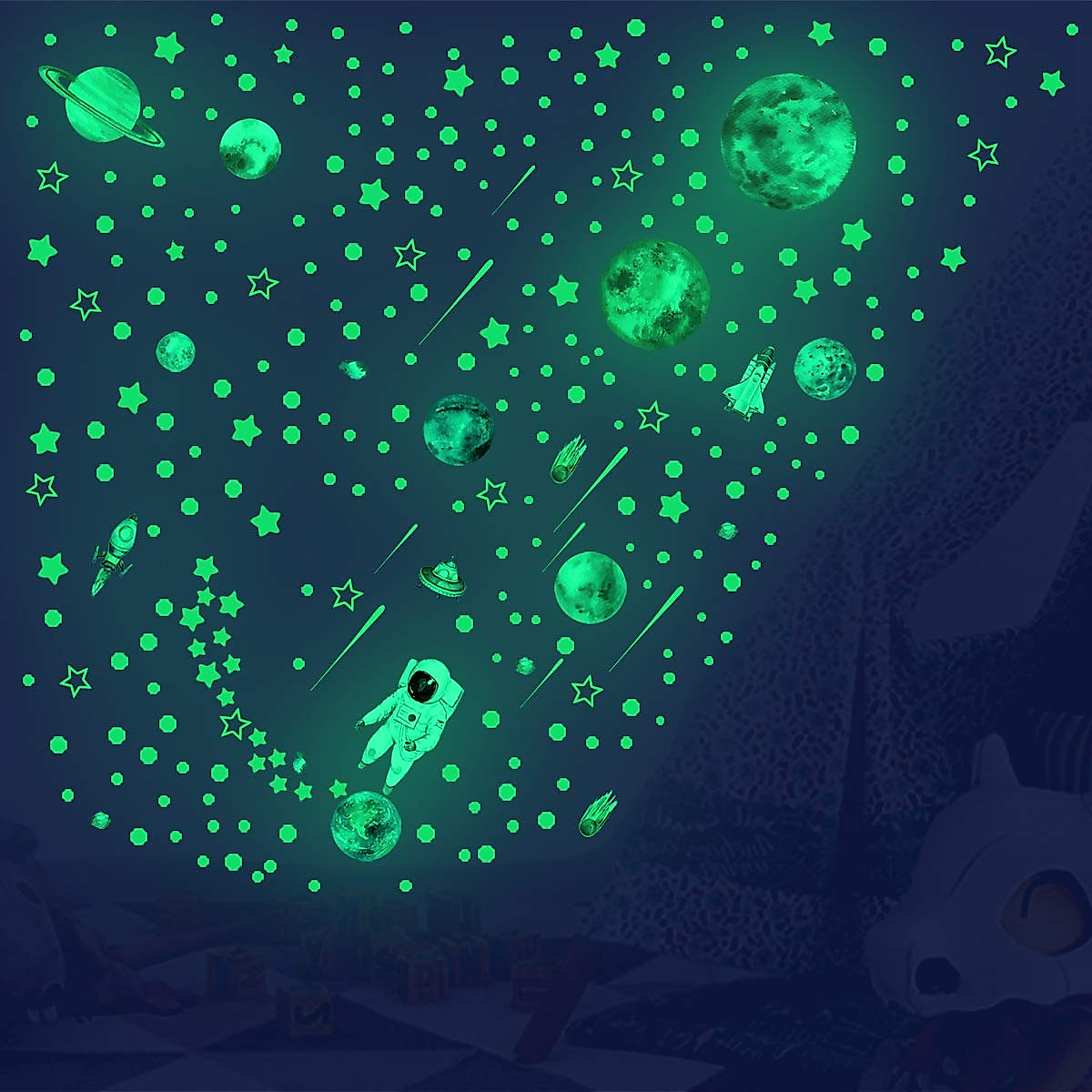 ZHW 849pcs Glow in The Dark Stars and Planets Wall Stickers for Ceiling, Glowing Solar System Galaxy Wall Decals Shining Space Decoration for Kid Girls Boys Living Room Nursery Bedroom
