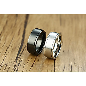 8mm Titanium Steel Black Fidget Ring Stainless Steel Spinner Rings Stress Relieving Anxiety Ring Engagement Wedding Promise Band for Women Men Size 12