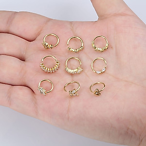 Drperfect 20G Stainless Steel Nose Ring Hoop for Women Men Paved CZ Butterfly Flower Heart Star Cross Cartilage Helix Tragus Earring Hoop Piercing for Nose Ear Silver Gold Rose Gold Black Plated