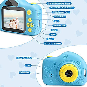 surfouma Kids Camera for Age 3-9 Girls Boys 1080P HD Digital Christmas Birthday Gifts Toys Toddler Children Portable Multiple Photo Frames with Games 3 4 5 6 7 8 9 Year Old 32G SD Card BLUE