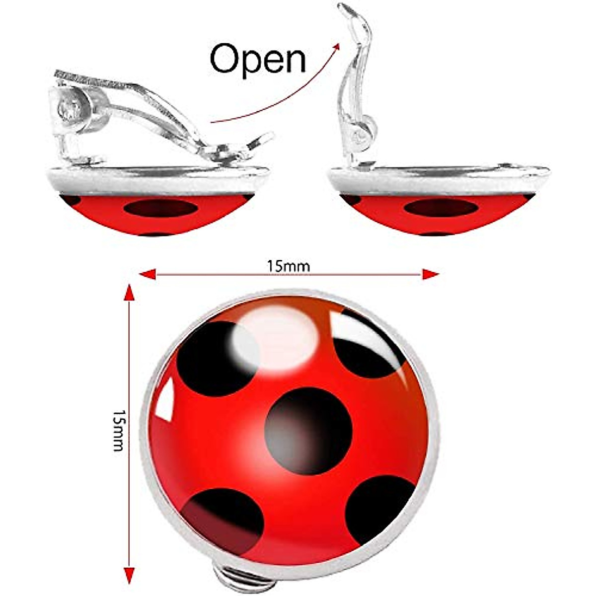 OHINGLT Ladybug Clip on Earrings for Woman Girls,Silver Ear Cuff Black Spot Red Ladybug Earrings,Cute Unique Christmas Gifts for Kids (Red)