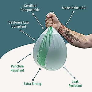 EcoSafe-6400 CP1617-6 Certified Compostable Bag - 16x17” Green Bags for 2.5 Gallon Bin - Extra Strong Leak, Puncture and Tear Resistant Food Scraps Bin Liners, Pack of 90