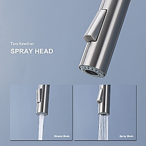 KIRLYSTONE 3-Hole Kitchen Faucet with Pull Down Sprayer, Brushed Nickel Kitchen Sink Faucet with Separate Handle and Soap Dispenser