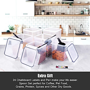 ME.FAN Food Storage Containers [Set of 6] Food Canisters / Flour Container - Pantry Bulk Airtight Storage Keeper with 5 Set Measuring Cups 24 labels & Pen - Black