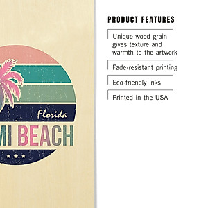 Lantern Press 6x9 Inch Wood Sign, Ready to Hang Wall Decor, Miami, Florida, Beach,