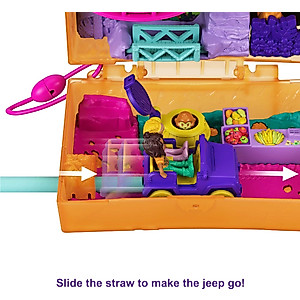 Polly Pocket Playset, Travel Toy with 2 Micro Dolls, Pet Sloths & Surprise Accessories, Jungle Safari Compact