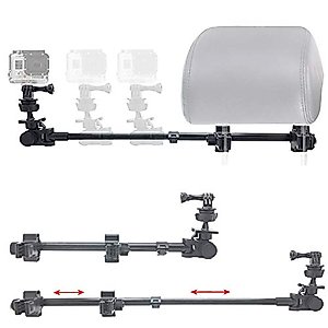 ChargerCity Dual Post Telescopic Headrest Mount for All GoPro Hero Session Sony Contour ROAM AKASO Yi 4K Action Cam Camera to Record Drifting Race Track Racing Video (Include Tripod Adapter & Wrench)