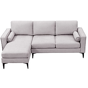 Tiokop L-Shaped Sectional Sofa with Reversible Chaise Lounge, 3-Seat Convertible Couch w/ 2 Pillows and Metal Legs, 86 inch, Perfect for Living Room, Apartment, Small Space, Beige