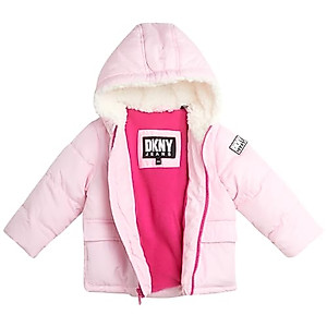 DKNY Infant Toddler Baby Girls' Winter Jacket - Fleece Lined Quilted Bubble Puffer Parka Coat for Girls (Sizes:12M-4T), Size 3T, Pink