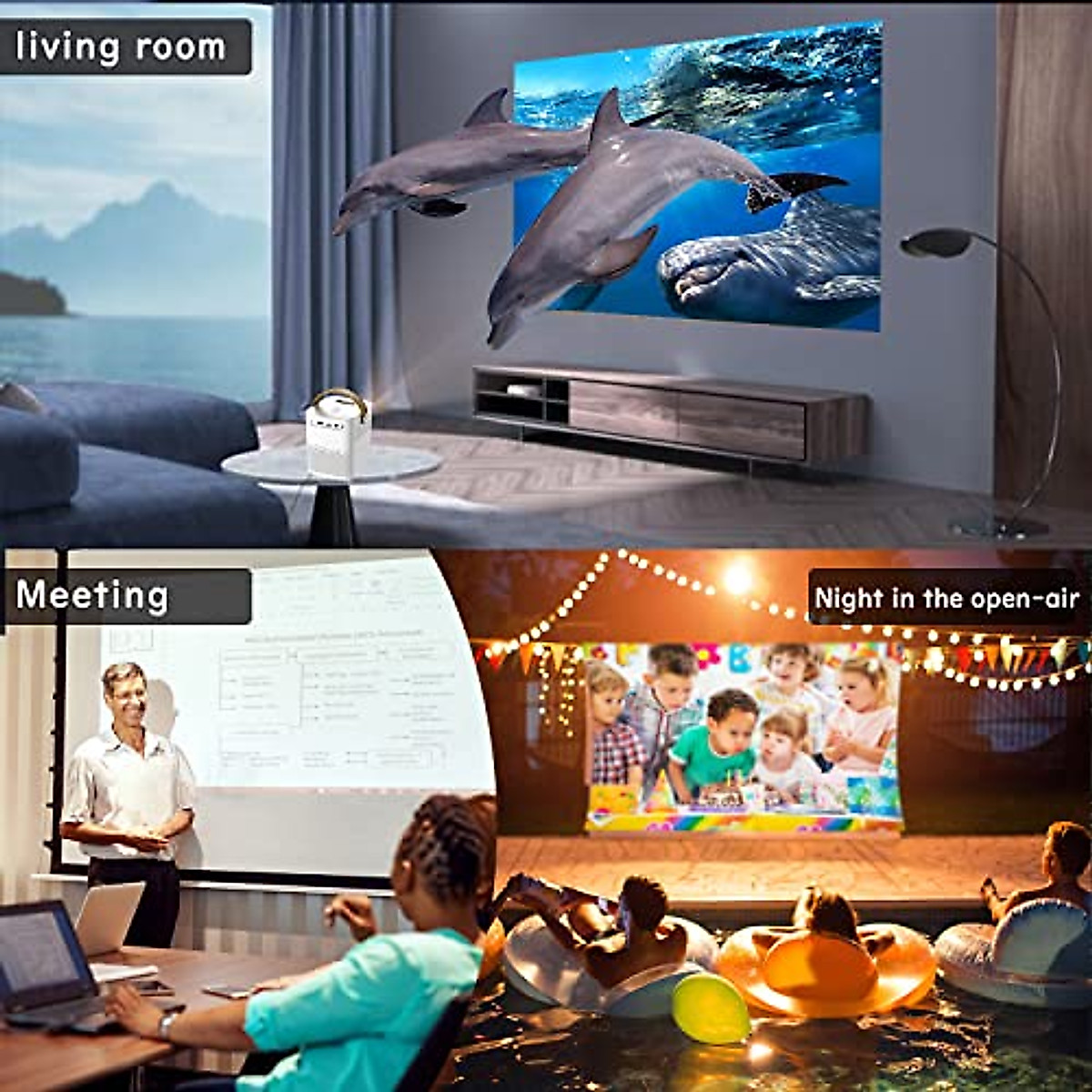 Laptop Projector WiFi Computer Projector Portable Video Outdoor Home Cinema HDMI 1080P/4K Support 8000L 120" Compatible with Smartphone Stick/PS4/USB/Tablet/Laptop/PC EXCEL PPT iOS Android V2-White