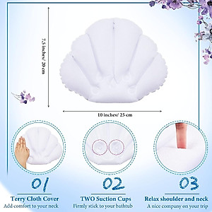 Jetec 2 Pcs White Inflatable Bath Pillow with Suction Cup Bathtub Spa Pillow Neck Support Supplies Shell-Shaped Soft Inflatable Cushion Large Small Size Fits All Tub Pool Bath and Bathroom ﻿