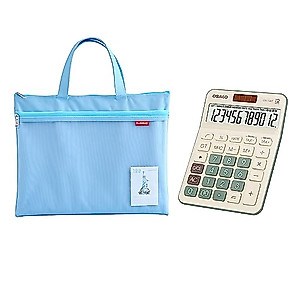 Pocket Small Size Desk Calculator and Large Double Pocket Waterproof File Bag with Handle Bundle