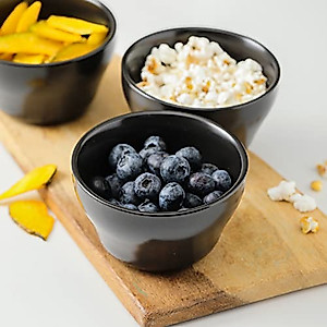 Selamica Ceramic Small Bowls Dessert Bowls 8oz Bouillon Cups for Dessert Soup Dipping Sauce Coffee Cupping Microwave and Dishwasher Safe - Set of 6(Black)