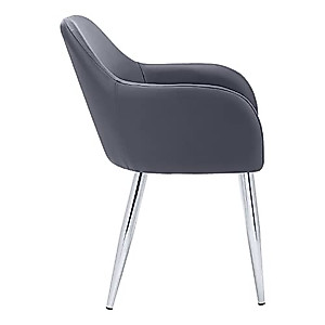 Monarch Specialties 1192, Set of 2, Side, Upholstered, Kitchen, Room, Pu Leather Look, Metal, Contemporary, Modern Dining Chair, 17.50" L x 23.5" W x 33" H, Grey | Chrome Legs