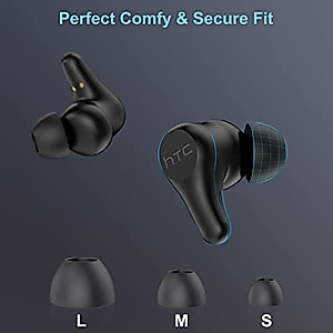 HTC True Wireless Earbuds Plus with Active Noise Cancellation, Bluetooth Earphones Stereo in Ear Headphones IPX5 Waterproof/24-Hour Playtime/Built-in Mic/Touch Control for Driver, Work, Sport -Black