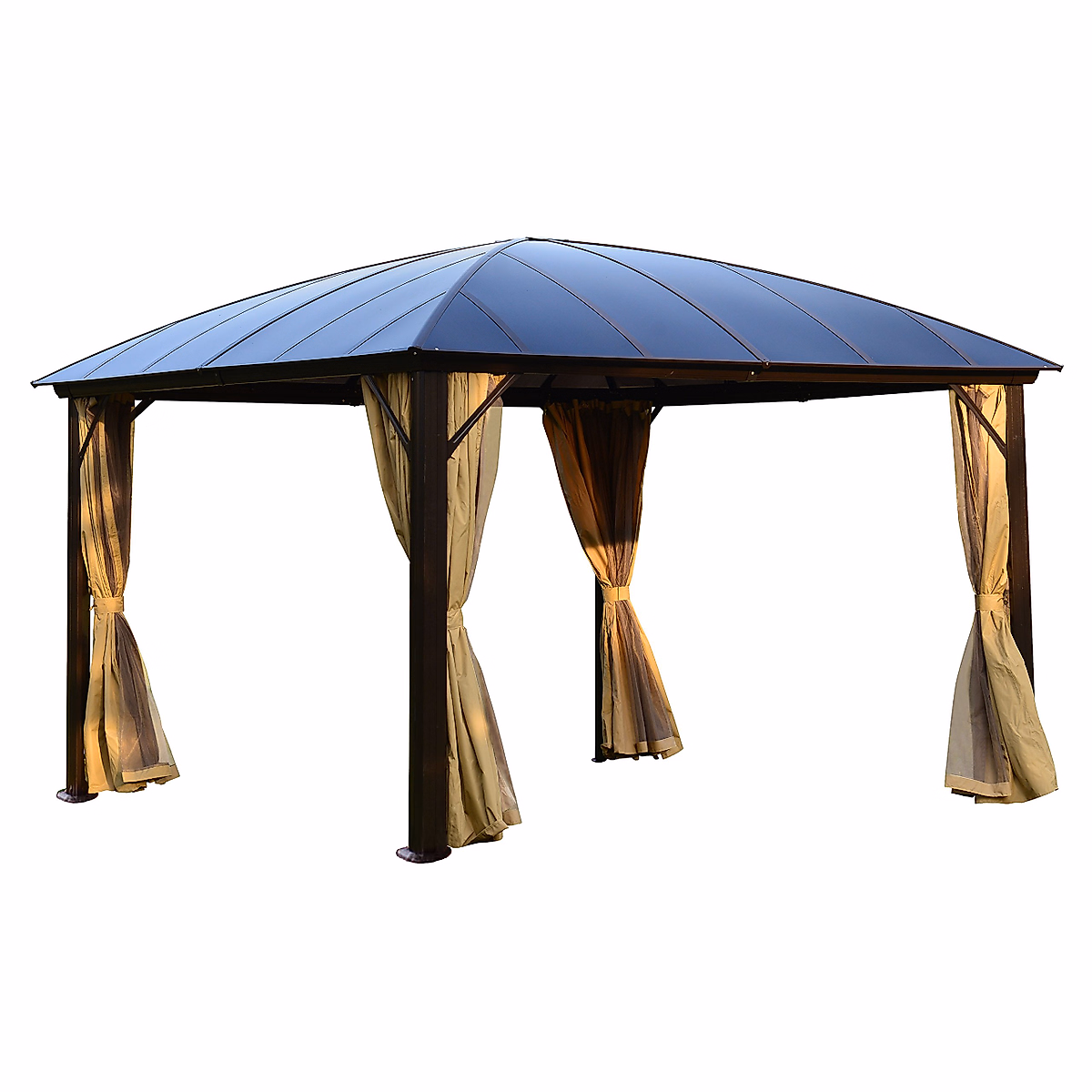 ALEKO Hardtop Gazebo with Removable Mesh Walls and Curtains | 12 x 12 Feet | Brown | GZBHR02