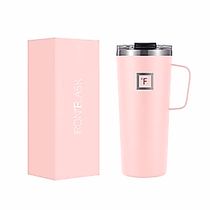 IRON °FLASK Grip Coffee Mug - Leak Proof, Vacuum Insulated Stainless Steel Bottle, Double Walled, Thermo Travel, Hot Cold, Water Metal Canteen - Rose, 24 Oz - Classic Bottom