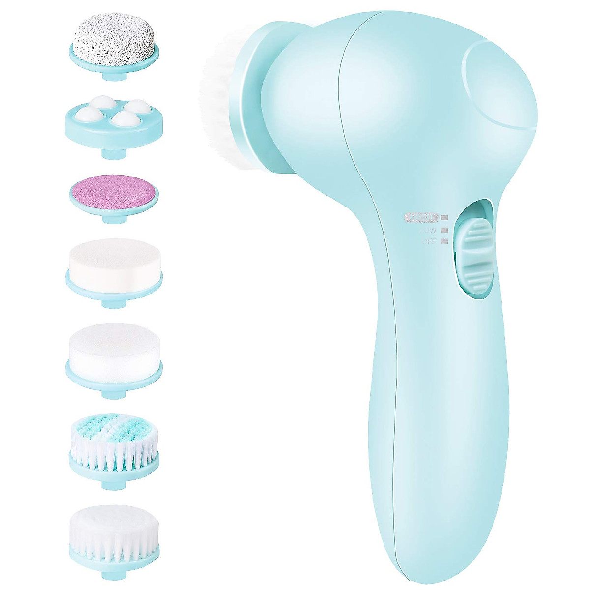 Electric Facial Cleansing Brush 7 in 1 - Fabuday Face Skin Spin Brush for Deep Cleansing, Gentle Exfoliating, Blackhead Removing and Massaging, Battery Operated Facial Cleanser Brush