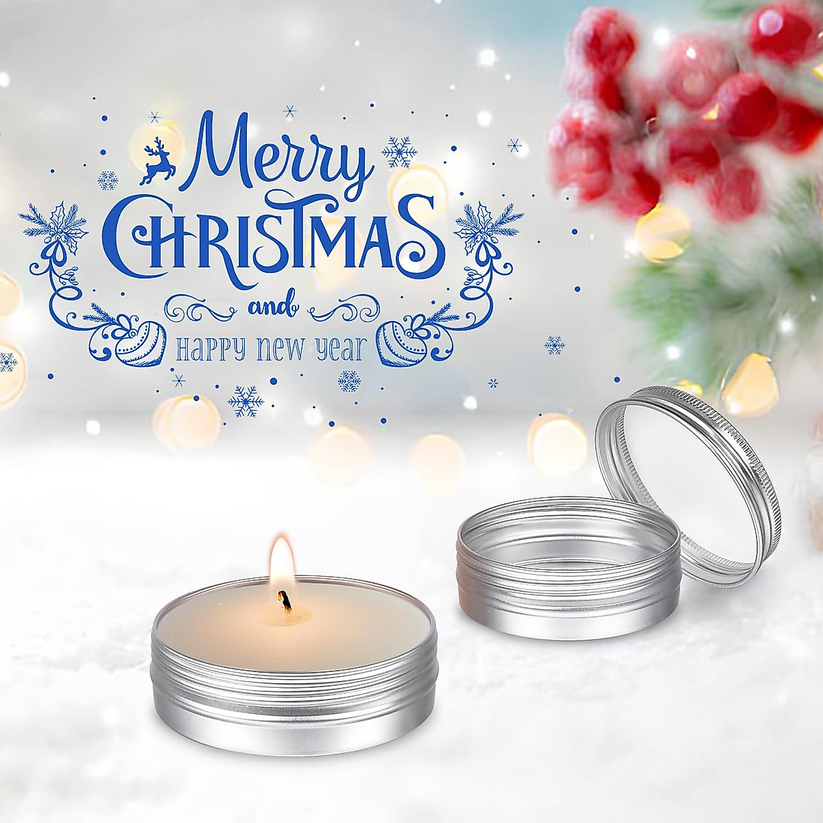 Aluminum Tin Cans, 24PCS 1/2 Oz Metal Round Tins Containers Screw Lid Small Empty Storage Travel Tin Jars for Candles, Salve, Cosmetics, Spice, Christmas Decorations