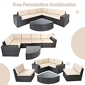 SOLAURA 6 Pieces Patio Furniture, Patio Sectional Sofa All-Weather PE Wicker Modular Outdoor Furniture Patio Conversation Set with Glass Coffee Table (Brown)