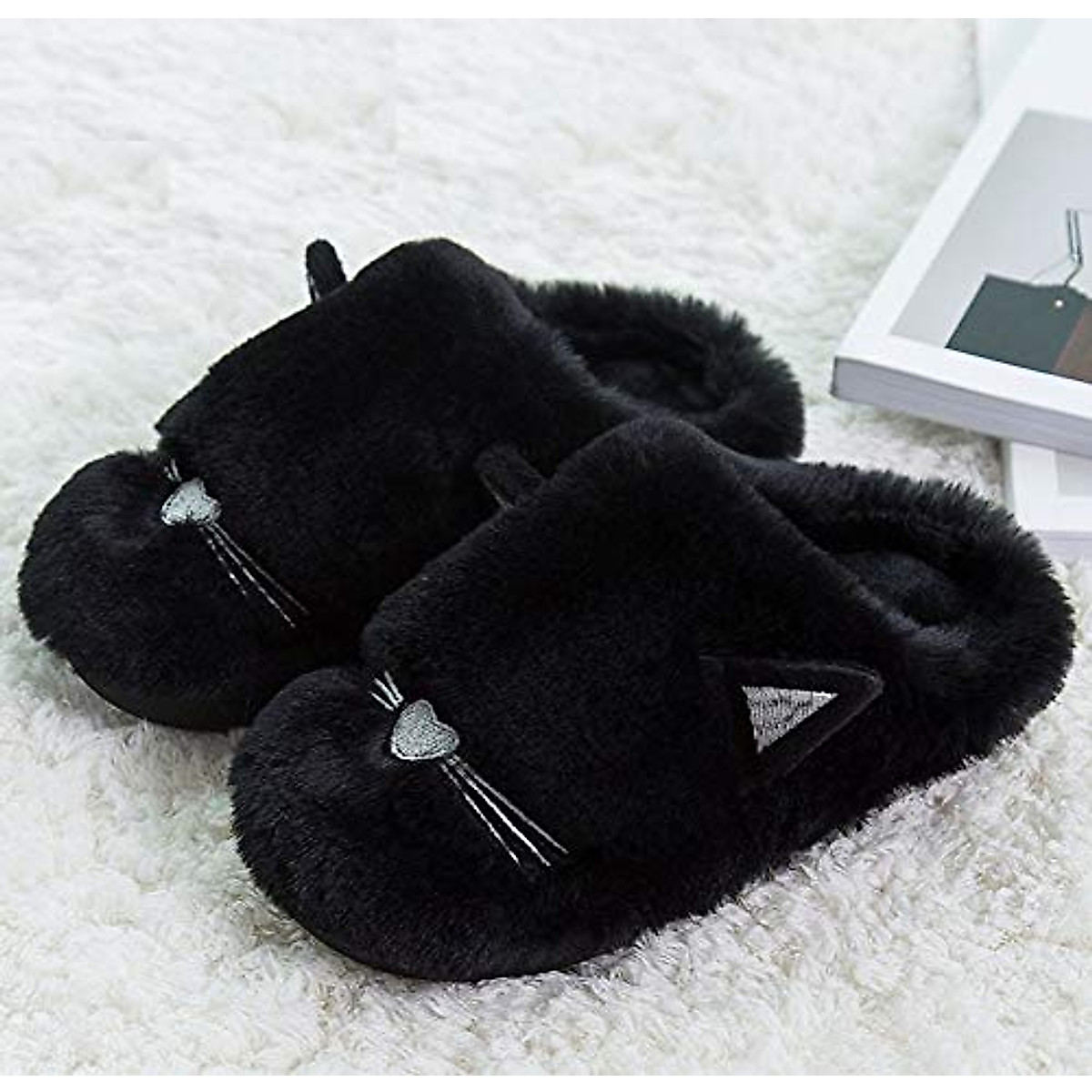 Anddyam Kids Family Cute Cat Household Anti-Slip Indoor Home Slippers for Girls and Boys (1.5-3 Little Kid, Black, 1.5)