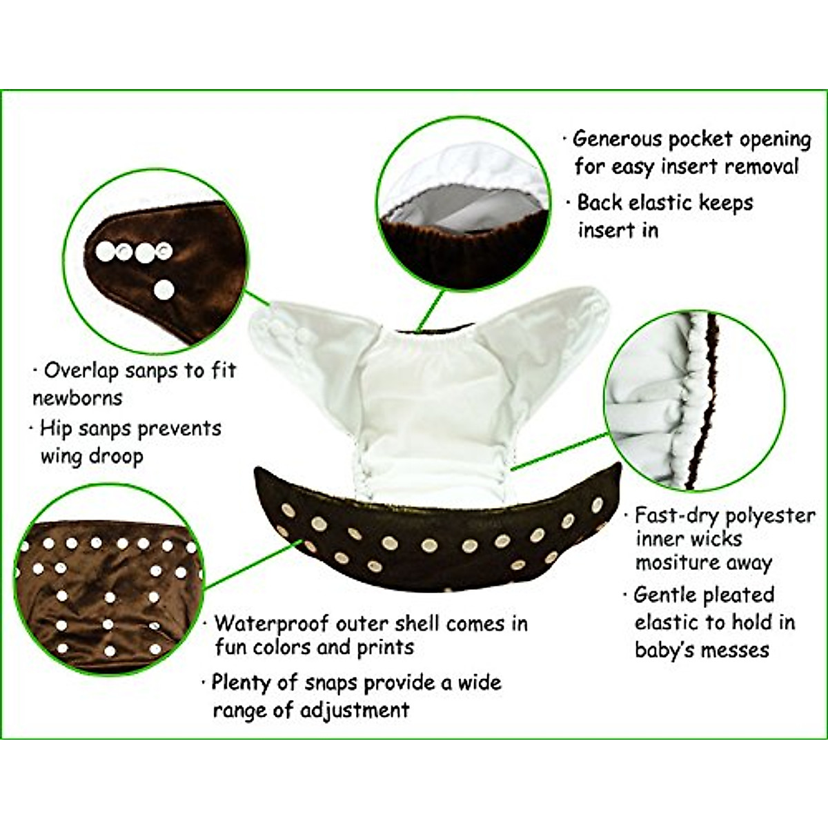 Lilbit Diaper Baby Cloth Diapers 6 PCS + 6 Inserts Adjustable Washable and Reusable Pocket Diapers for Baby (Sets 7)