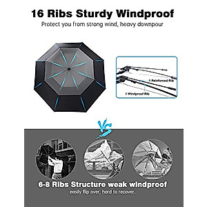 Vuteehy Windproof Umbrella, Travel Umbrella for Rain with 16 Ribs Double Canopy Vented, Waterproof Folding Umbrella with Inverted Design, Auto Open Close - Compact Rain Umbrella for Men and Women