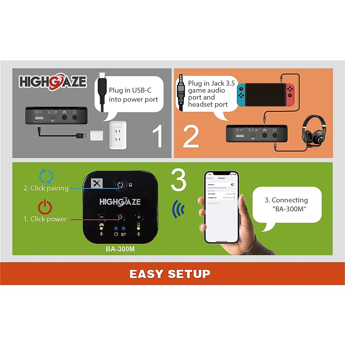 HIGHGAZE Bluetooth Chat & Play Audio Mixer Accessory for Switch Game Streaming with Smartphone & PS4 PS5 or Xbox, Discord, Voice call to Headset with aptX Audio, Adjust Game Volume Balance