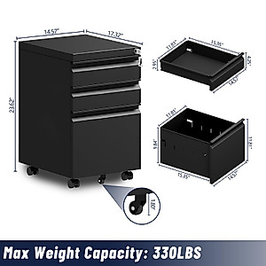 BEIORD Filing Cabinet 3 Drawer, Fully Assembled Mobile File Cabinet 3 Drawer, Locking File Cabinet 3 Drawer for Legal/Letter/a4 File, 3 Drawer Under Desk File Cabinet for Home Office