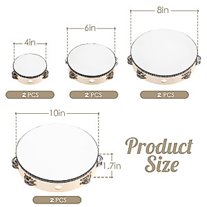 8 Pcs Wood Tambourine Adults Bulk Double Row Metal Jingle Hand Held Tambourine Jingles Assorted Size Tambourine Musical Educational Tambourine Gift Rhythm Percussion Instrument for Church Party KTV