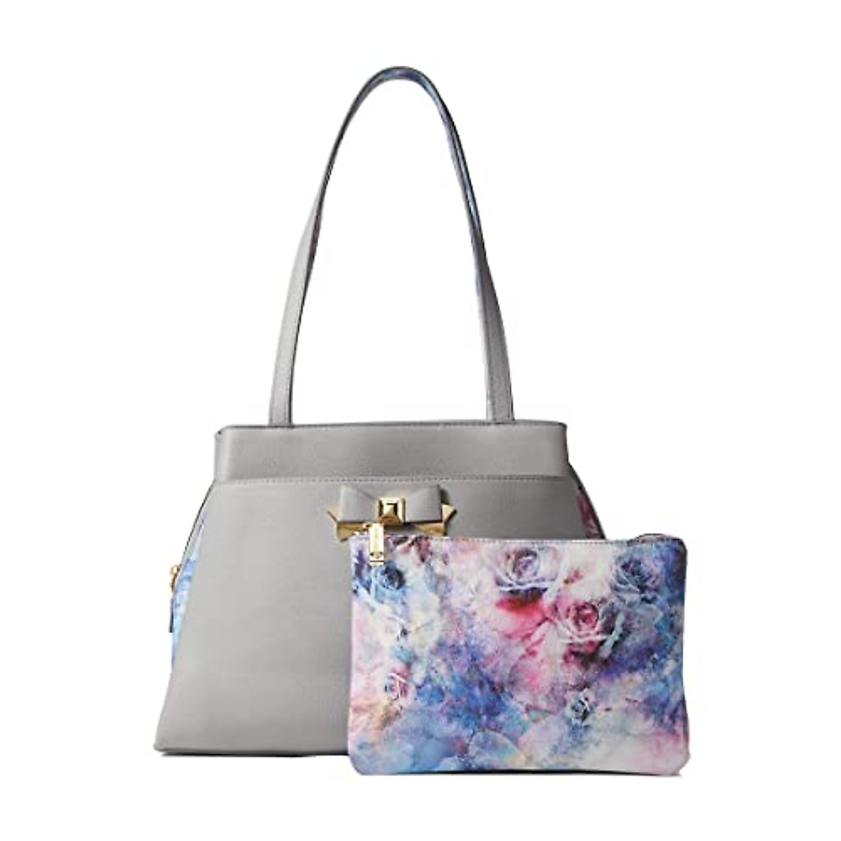 Betsey Johnson Jaime Double Handle Satchel with Pouch and Bow Grey One Size