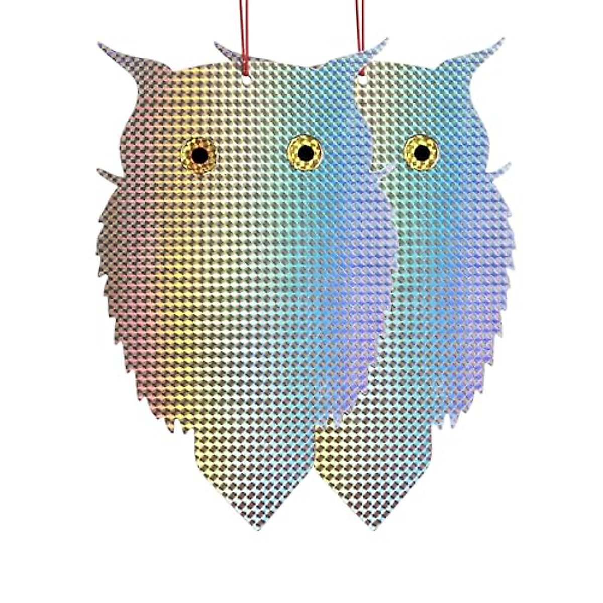 OFFO Owl Decoy to Scare Birds Away (No Bells) Bird Deterrent Device for Woodpecker Pigeon 2 Pcs Plastic Hanging Outdoors Reflective Keep Birds Away Home and Garden