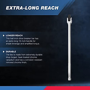 Neiko 00206A 1/2" Drive Breaker Bar, 24-Inch , Flex Head Chrome-Moly Cr-Mo, Lug Nut Wrench, Tire Bar, Cheater Bar