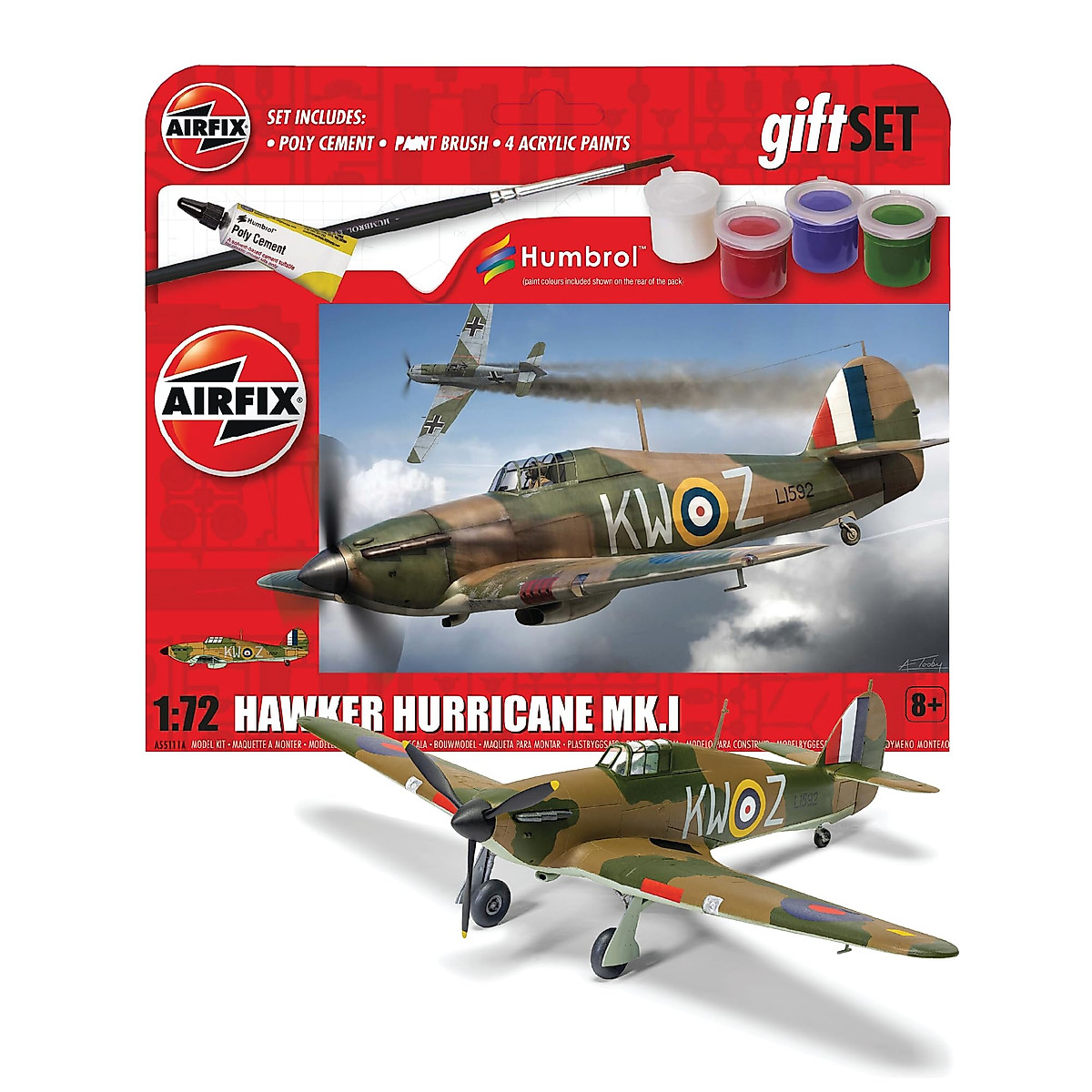 Airfix Starter Gift Set Hawker Hurricane MK I 1:72 Military Aviation Plastic Model Kit A55111A