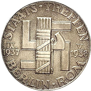 1938 DE THIRD REICH HITLER MUSSOLINI SUMMIT (FORMATION OF AXIS 1937-38) GEM BU! EXTRAORDINARY! 35mm Germ Brilliant Uncirculated