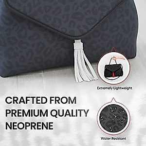 Cris Tassel Neoprene Tote Bag for Women - Crossbody Purse and Shoulder Bag - Neoprene Bag Leopard Print - Interchangeable Tassel Colors - Multipurpose Travel Purse, Beach Bag, Gym Bag, Pool Bag