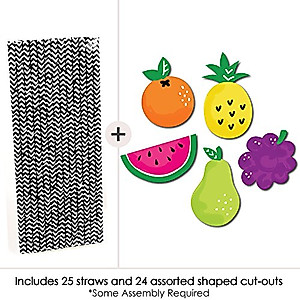 Tutti Fruity Paper Straw Decor - Frutti Summer Baby Shower or Birthday Party Striped Decorative Straws - Set of 24