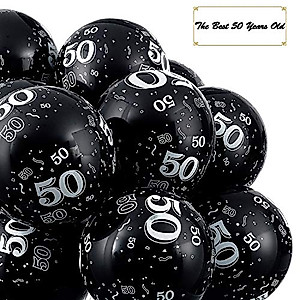 36 Pieces 50th Birthday Balloons 50th Birthday Decorations Black Latex Balloons Number Printed Balloons for Men Women Party Decoration Supplies