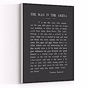 KEJPU Canvas Wall Art The Man In The Arena Metal Print,Theodore Roosevelt Quote Artwork Painting for Modern Living Room Office Decor Framed Ready to Hang 12''x18''
