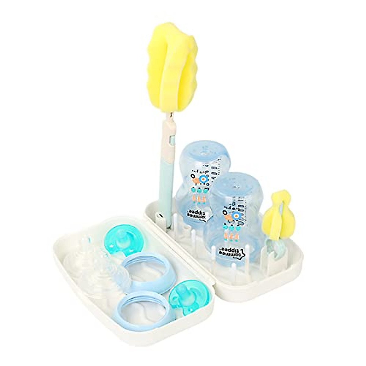 Travel Baby Bottle Drying Rack with Bottle Brushes for Baby Bottles Teats Nipples Cups Pump Parts and Accessories