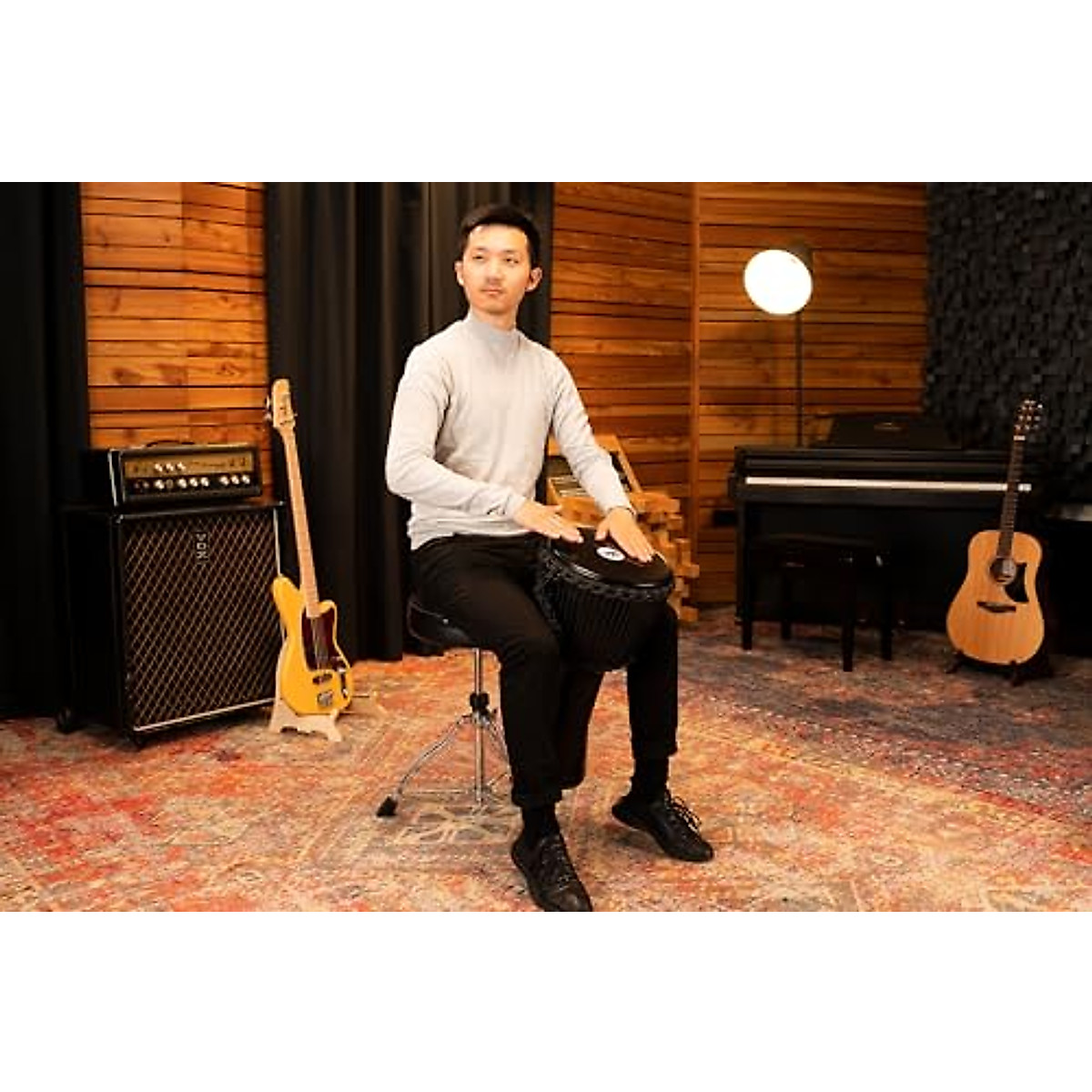 Meinl Percussion Series Travel Djembe Hand Drum Circle Instrument, Synthetic Shell and Goat Skin Head — NOT Made in China — African Mali Weave Rope Tuning, 2-Year Warranty (PADJ4-L-G)