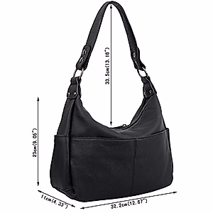 YALUXE Women's Double Zipper Cowhide Leather Style Shoulder Bag Black 2.5