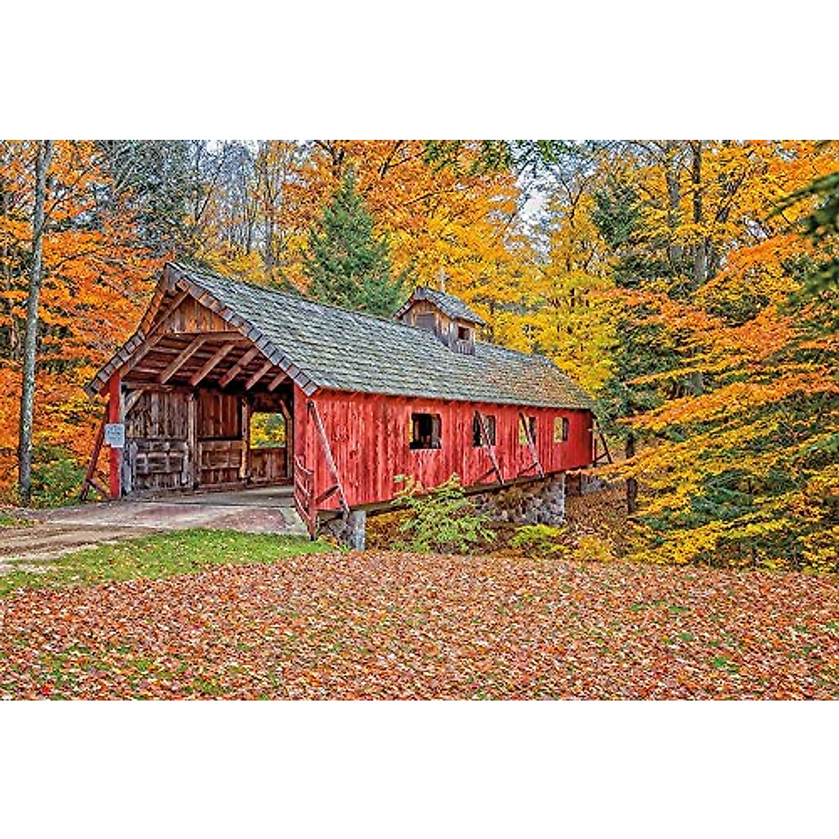 Posterazzi PDXPOD60790LARGE Loon Song Covered Bridge Photo Print, 36 x 24, Multi
