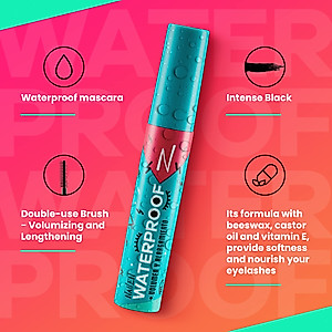 Nailen Black Waterproof Long Lash Mascara with Comb - No Clumps, Smudges, or Flakes - Voluminous and Long Eyelashes for Eye Makeup - 1 Count
