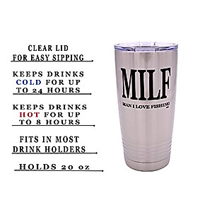 Rogue River Tactical Large Funny Fishing 20 Ounce Travel Tumbler Mug Cup w/Lid MILF Man I Love Fishing Fishing Gift Fish