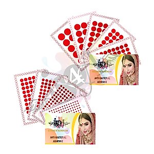 IS4A 447 Multicolored Bollywood Forehead Stickers Adhesive Body Jewelry 9 Cards of Different Sized Tattoo Velvet Bindi Round Dot (RED)