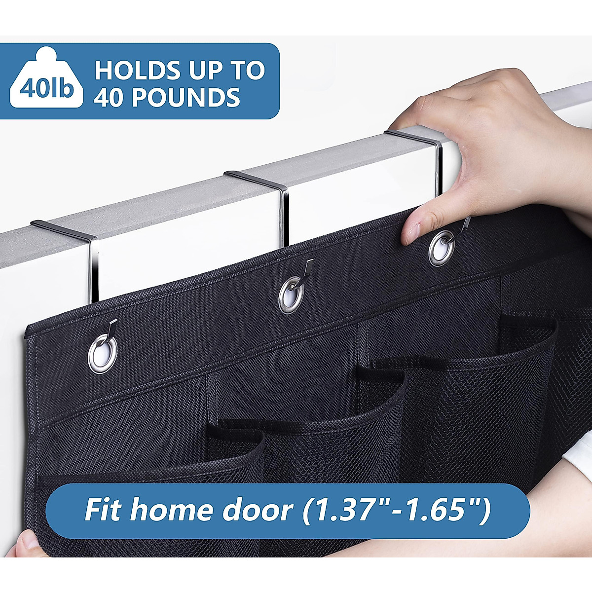 MISSLO 28 Large Pockets Hanging Shoe Organizer Over The Door Shoe Rack for Closet Door Storage Mesh Shoe Holder Hanger for Men, Black