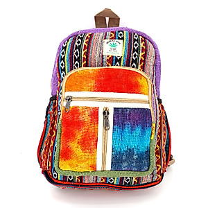 Unique design Himalaya Hemp Tie Dye Hippie Backpack Festival Backpack Hiking Backpack FAIR TRADE Handmade with Love. (PURPLE)